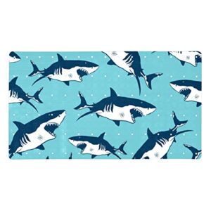 bm21s1hgj cartoon shark kids bath mats for tub, non-slip bathtub mat, shower mat for baby toddler children, machine washable bathroom mat- 15.7 x 27.9 in