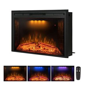 benrocks 36'' electric fireplace inserts, recessed & built in wall electric fireplace heater with fire crackling sound, adjustable top light & flame speed, overheating protection, 750/1500w black