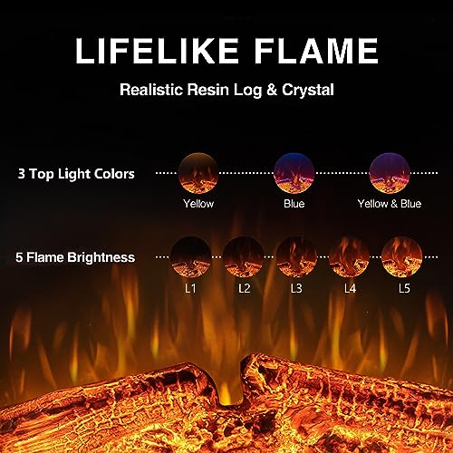 Benrocks 36'' Electric Fireplace Inserts, Recessed & Built in Wall Electric Fireplace Heater with Fire Crackling Sound, Adjustable Top Light & Flame Speed, Overheating Protection, 750/1500W Black