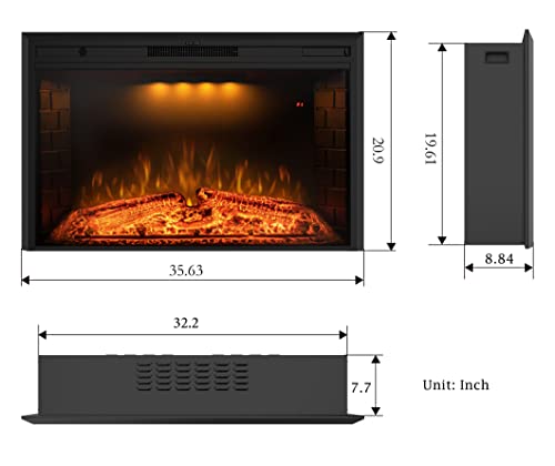 Benrocks 36'' Electric Fireplace Inserts, Recessed & Built in Wall Electric Fireplace Heater with Fire Crackling Sound, Adjustable Top Light & Flame Speed, Overheating Protection, 750/1500W Black