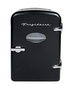 frigidaire efmis175-black portable mini fridge-retro extra large 9-can travel compact refrigerator, black, 6 liters