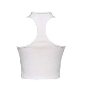 Womens Ribbed Sleeveless Halter Racerback Slim Fit Tank top Crop Tops ShirtStreetwear (White, L)