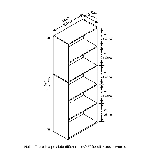 Furinno Luder Bookcase / Bookshelf / Storage Shelves, 5-Tier, Blackwood