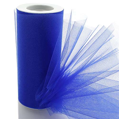 6" Shimmer Tulle Fabric Roll For Crafts, Wedding, Pary Decorations, Gifts - Royal Blue 25 Yards