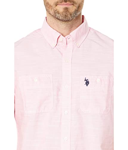 U.S. Polo Assn. Short Sleeve Solid Eoe Slub Woven Shirt Calypso Coral LG