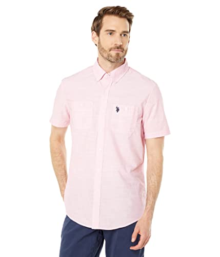 U.S. Polo Assn. Short Sleeve Solid Eoe Slub Woven Shirt Calypso Coral LG