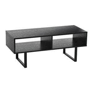 household essentials jamestown tv stand coffee table with rectangular storage compartments black oak wood grain and black metal