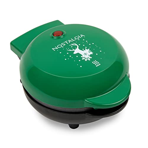 Nostalgia MyMini Personal Electric Reindeer Waffle Maker, 5-Inch Cooking Surface, Waffle Iron for Hash Browns, French Toast, Grilled Cheese, Quesadilla, Brownies, Cookies, Green