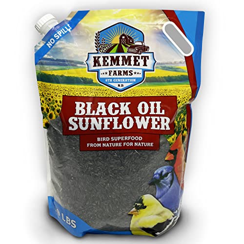 KEMMET FARMS, Premium Bird Food, Black Oil Sunflower Seeds for Birds, Easy No Spill Pour Spout W/Screwable Cap for Storage, 10 lb Bag