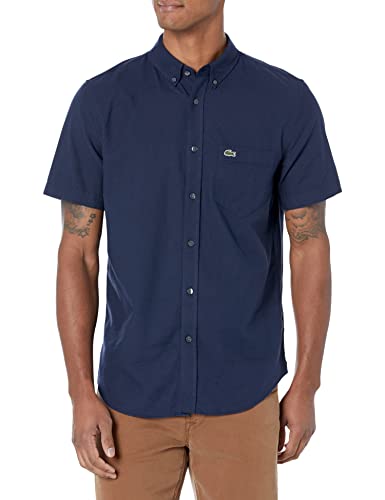 Lacoste Men's Regular Fit Cotton Shirt, Marine/Marine, Medium