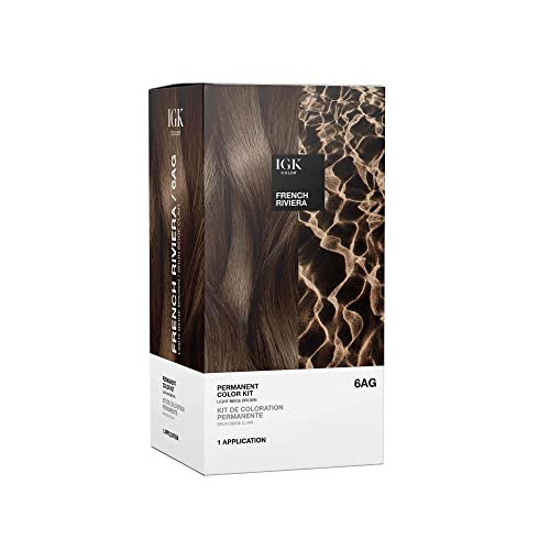 IGK Permanent Color Kit FRENCH RIVIERA - Light Beige Brown 6AG | Easy Application + Strengthen + Shine | Vegan + Cruelty Free + Ammonia Free | 4.75 Oz