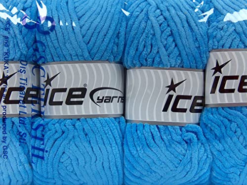 Lot of 4 x 100gr Skeins Ice Yarns Velvet Chenille Yarn Light Blue