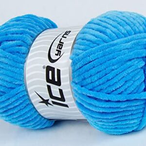 Lot of 4 x 100gr Skeins Ice Yarns Velvet Chenille Yarn Light Blue