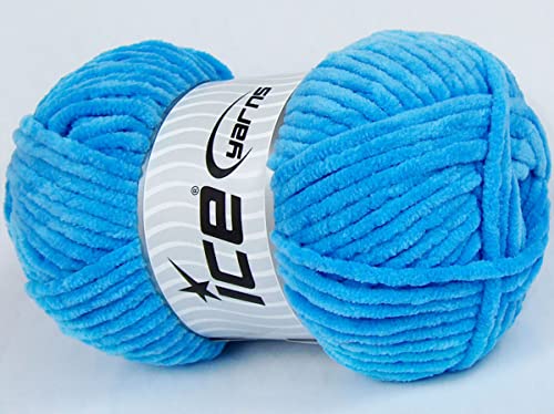 Lot of 4 x 100gr Skeins Ice Yarns Velvet Chenille Yarn Light Blue