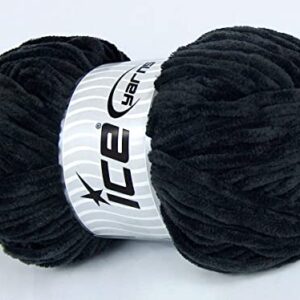 Lot of 4 x 100gr Skeins Ice Yarns Velvet Chenille Hand Knitting Yarn Black