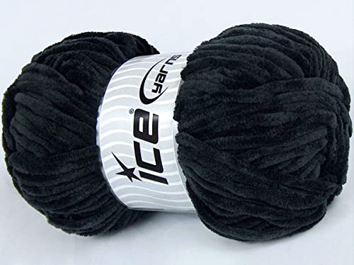 Lot of 4 x 100gr Skeins Ice Yarns Velvet Chenille Hand Knitting Yarn Black