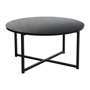 household essentials black oak round coffee table