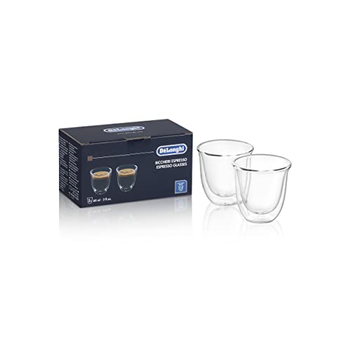 De'Longhi Stilosa Manual Espresso Machine, Latte & Cappuccino Maker, 15 Bar Pump Pressure + Manual Milk Frother Steam Wand & DeLonghi Double Walled Thermo Espresso Glasses, Set of 2, Regular, Clear