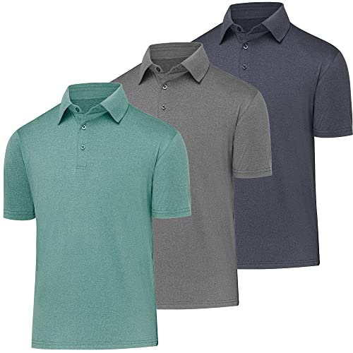 BALENNZ Golf Polos for Men Quick-Dry Athletic Mens Golf Shirts Short Sleeve Summer Casual Moisture Wicking Golf Polo Shirts for Men 3 Pack Dark Grey, Light Green, Navy X-Large