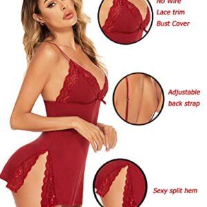 Avidlove Women's Sleepwear Sexy Nightgown for Women Nighty Lingerie Sleepwear Nightwear Wine Red S