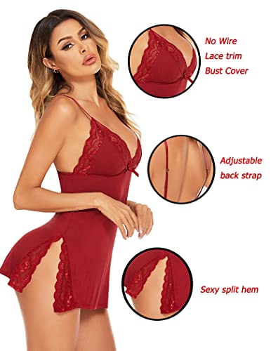 Avidlove Women's Sleepwear Sexy Nightgown for Women Nighty Lingerie Sleepwear Nightwear Wine Red S