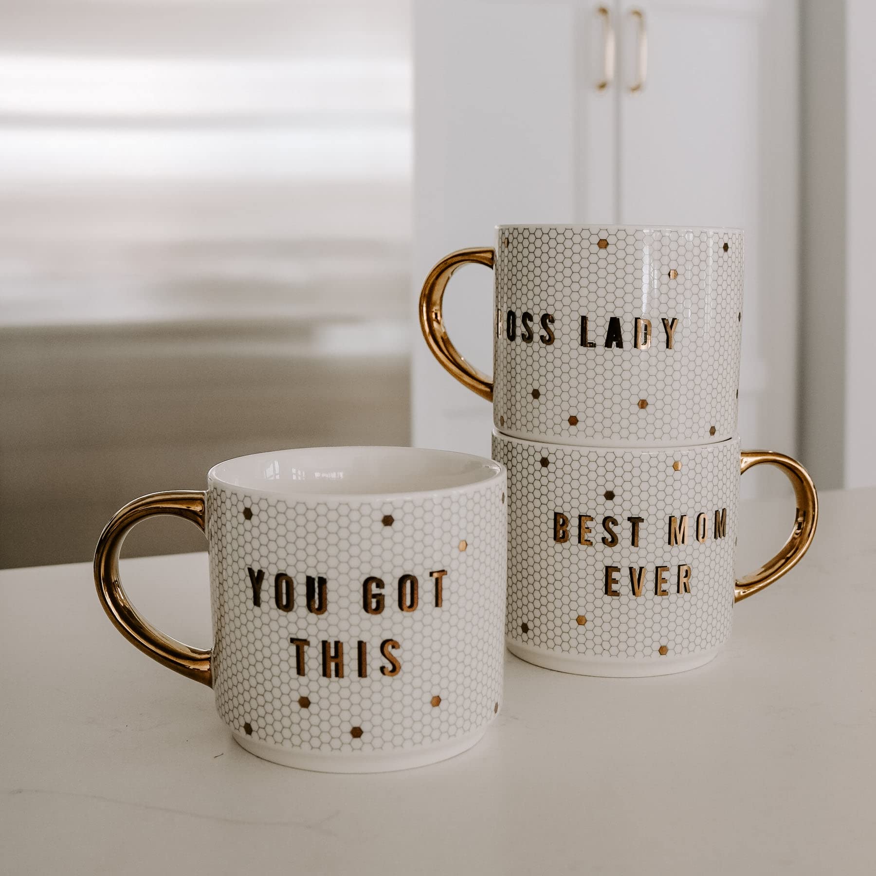 Sweet Water Decor Tile Coffee Mugs | Novelty Coffee Mugs | 17oz Gold Handle Coffee Cup | Microwave & Dishwasher Safe | Cute Coffee Mug | Birthday Gift (Boss Lady)