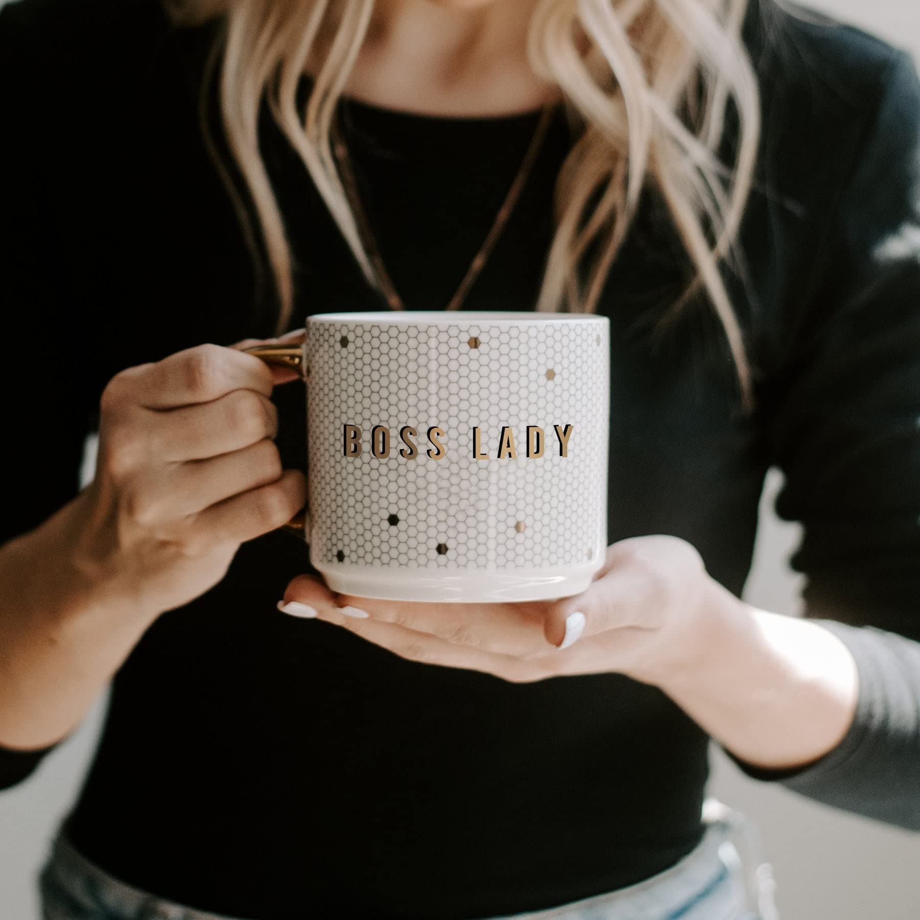 Sweet Water Decor Tile Coffee Mugs | Novelty Coffee Mugs | 17oz Gold Handle Coffee Cup | Microwave & Dishwasher Safe | Cute Coffee Mug | Birthday Gift (Boss Lady)