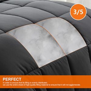 Queen Size Comforter,Luxurious All Season Cooling Fluffy Soft Quilted Down Alternative Comforter Reversible Duvet Insert with Corner Tabs,Dark Grey,88x88 Inches