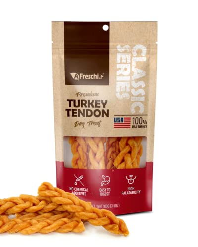 Afreschi Turkey Tendon Dog Treats for Classic Series, All Natural Human Grade Dog Treat, Suitable for Training chew, Ingredient Sourced from USA, Rawhide Alternative, Braided Stick