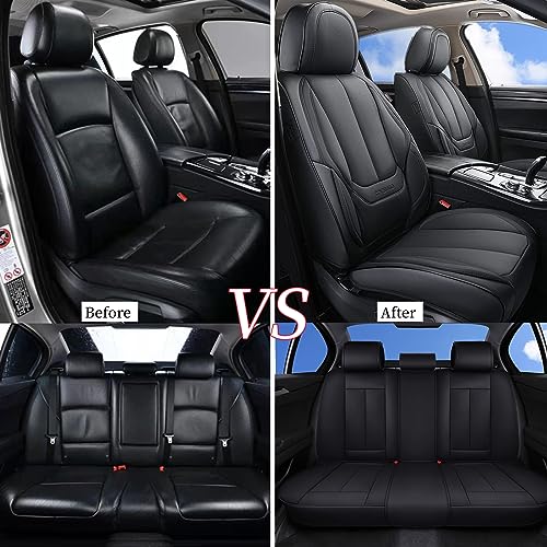 Coverado Car Seat Covers Full Set, 5 Seats Universal Seat Covers for Cars, Waterproof Nappa Leather Auto Seat Protectors, Front and Rear Seat Protectors Fit for Most Sedans SUV Pick-up Truck, Black