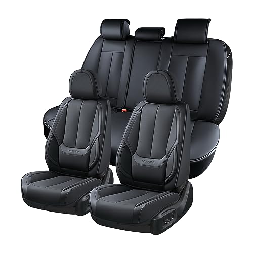 Coverado Car Seat Covers Full Set, 5 Seats Universal Seat Covers for Cars, Waterproof Nappa Leather Auto Seat Protectors, Front and Rear Seat Protectors Fit for Most Sedans SUV Pick-up Truck, Black