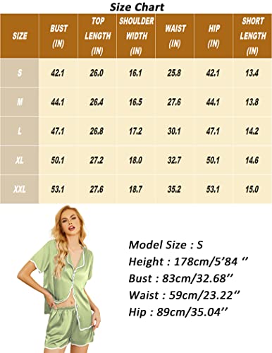 eshion Satin Pajamas for Teen Girls Satin Pajama Shorts Set Notch Collar Pjs Summer Silk Loungewear (Aqua Green,L)