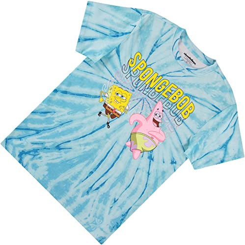 Mens Spongebob Squarepants Classic Shirt - Spongebob, Patrick & Krusty Krab Tie Dye T-Shirt (Blue Dye, XX-Large)