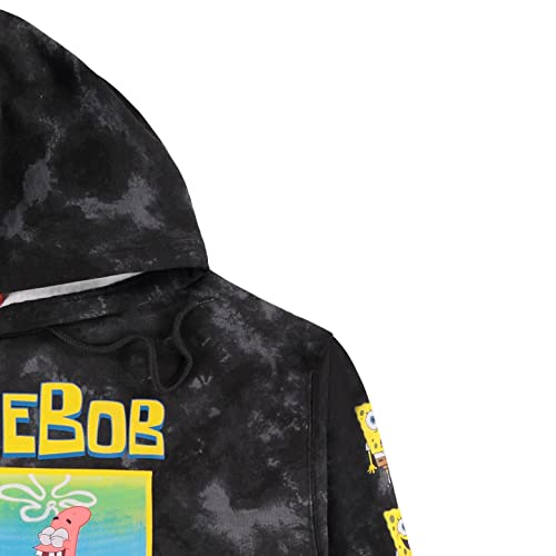 Mens Spongebob Squarepants Classic Hoodie - Spongebob, Patrick & Krusty Krab Tie Dye Hoodie Sweatshirt (Black Dye, Large)