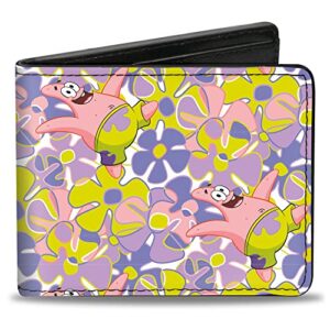 buckle-down men's wallet bifold pu spongebob squarepants patrick starfish sea flowers collage, 4.0" x 3.5"