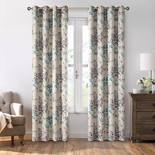 STACYPIK Farmhouse Elegant Floral Blackout Curtains Living Room Thick Linen Thermal Insulated Boho Drapes 96 Inches 2 Panels,Grommet Room Darkening Curtains Works for Window Heavyweight Curtains