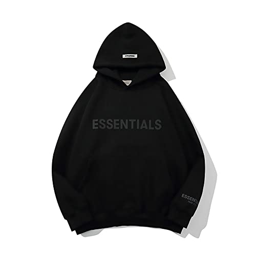 FEAR OF GOD ESSENTIALS Unisex Hoodie Hip Hop Couples Sweatshirt Pullover Printed Graphic Sportswear Tracksuit Sweater Kangaroo Pocket Medium Black