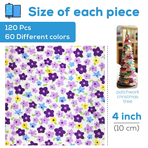 120 Pcs 4'' x 4'' Cotton Craft Fabric Bundle Squares,DIY Sewing Quarters Bundle,Precut Cotton Fabric Bundles for Precut Fabric,Quilting Fabric Bundles,DIY Sewing Quilting Scrapbooking