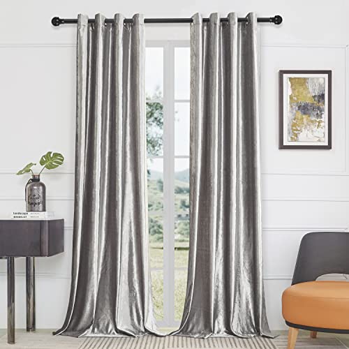 BULBUL Silver Grey Curtains 84 inch Length- Living Room Velvet Blackout Window Drapes Thermal Insulated Room Darkening Decor Grommet Curtains for Bedroom Set of 2 Panels