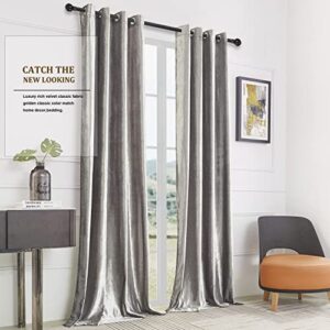 BULBUL Silver Grey Curtains 84 inch Length- Living Room Velvet Blackout Window Drapes Thermal Insulated Room Darkening Decor Grommet Curtains for Bedroom Set of 2 Panels