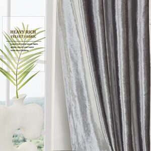 BULBUL Silver Grey Curtains 84 inch Length- Living Room Velvet Blackout Window Drapes Thermal Insulated Room Darkening Decor Grommet Curtains for Bedroom Set of 2 Panels