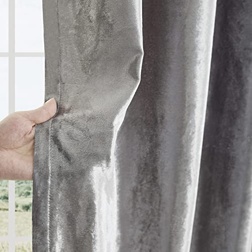 BULBUL Silver Grey Curtains 84 inch Length- Living Room Velvet Blackout Window Drapes Thermal Insulated Room Darkening Decor Grommet Curtains for Bedroom Set of 2 Panels