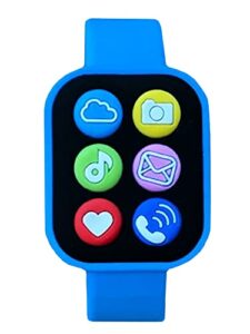 silli chews silicone baby smart watch wrist teether for teething relief | hand teethers for babies infants and toddlers | kids teething ring toys pretend play phone baby teether blue silly chew toy