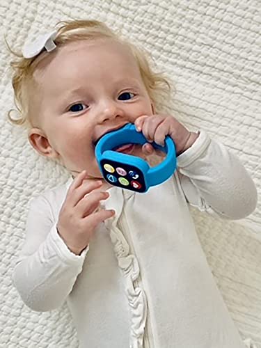 Silli Chews Silicone Baby Smart Watch Wrist Teether for Teething Relief | Hand Teethers for Babies Infants and Toddlers | Kids Teething Ring Toys Pretend Play Phone Baby Teether Blue Silly Chew Toy