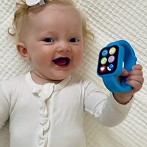 Silli Chews Silicone Baby Smart Watch Wrist Teether for Teething Relief | Hand Teethers for Babies Infants and Toddlers | Kids Teething Ring Toys Pretend Play Phone Baby Teether Blue Silly Chew Toy