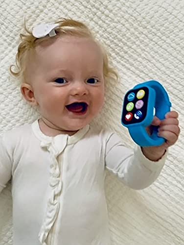 Silli Chews Silicone Baby Smart Watch Wrist Teether for Teething Relief | Hand Teethers for Babies Infants and Toddlers | Kids Teething Ring Toys Pretend Play Phone Baby Teether Blue Silly Chew Toy