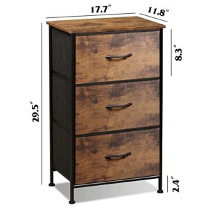 WLIVE Dresser with 3 Drawers, Fabric Nightstand, Organizer Unit, Storage Dresser for Bedroom, Hallway, Entryway, Closets, Sturdy Steel Frame, Wood Top, Easy Pull Handle, Rustic Brown Wood Grain Print