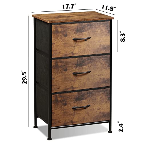 WLIVE Dresser with 3 Drawers, Fabric Nightstand, Organizer Unit, Storage Dresser for Bedroom, Hallway, Entryway, Closets, Sturdy Steel Frame, Wood Top, Easy Pull Handle, Rustic Brown Wood Grain Print