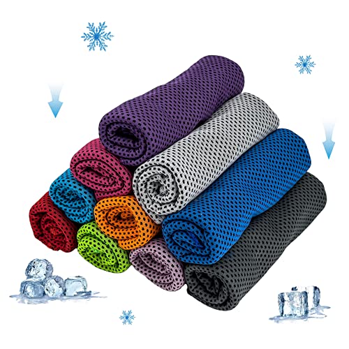 AWOWZ 10 Pack Cooling Towels Ice Towel Workout Towel, Soft Breathable Sweat Towel for Sports, Yoga, Gym, Golf, Camping, Running, Fitness, Workout & More Activities