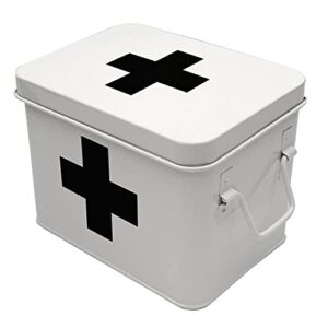 lassos boutique retro enameled first aid box for medicine storage and home decor with lid and removable tray, white